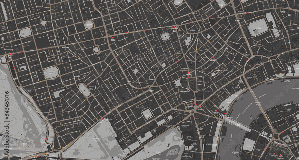 Detailed map of Mayfair, Soho, Holborn – London UK Stock Vector | Adobe ...