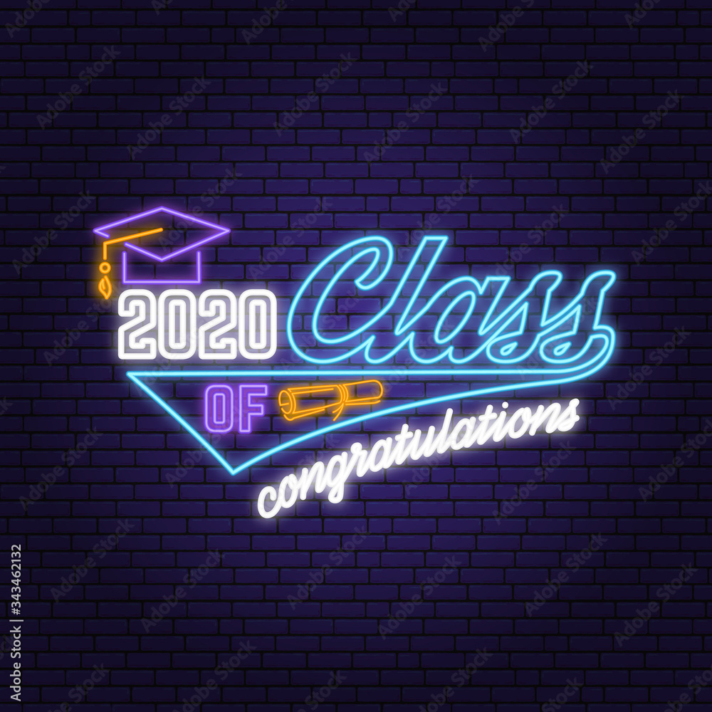 Class of 202 neon bright signboard, light banner. Vector. Neon ...