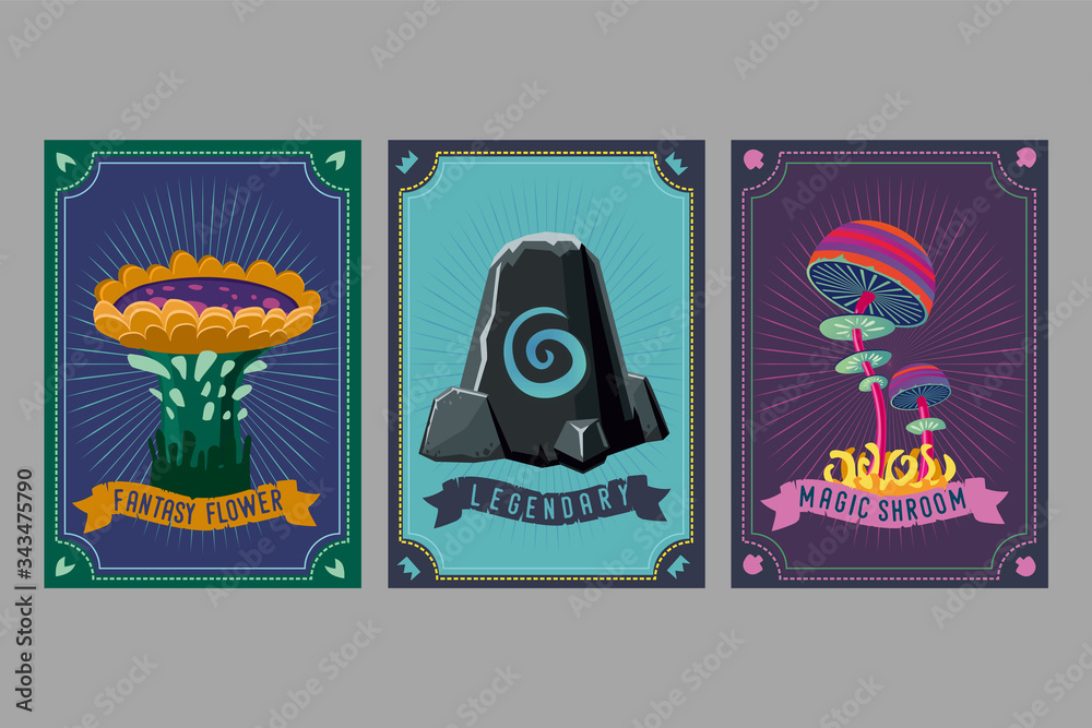 Card game collection. Fantasy ui kit with magic items. User interface ...