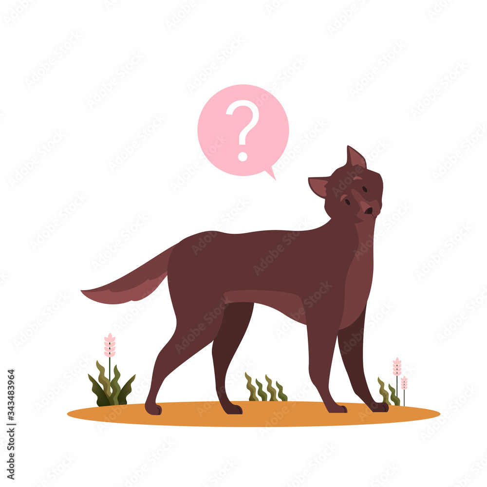 Cute dog with question mark. Shepherd with confusion emotion. เวกเตอร์ ...