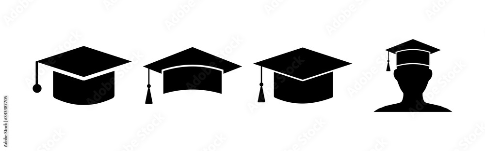 Education icons set vector. Graduation cap icon. Graduate. Students cap ...