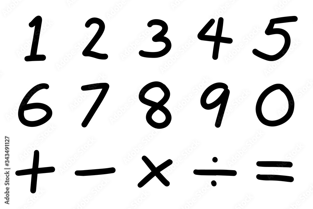 Black color hand drawing of number and mathematics symbol (Plus, minus ...