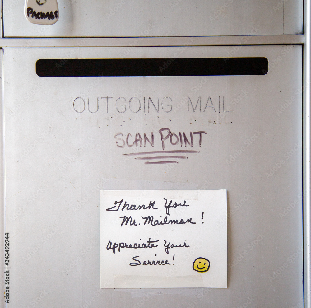 Mailbox with thank you mailman message Stock Photo | Adobe Stock