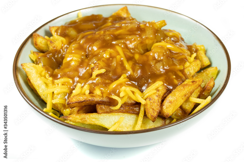 plat canadien Poutine (frites, cheddar et sauce brune) Stock Photo ...
