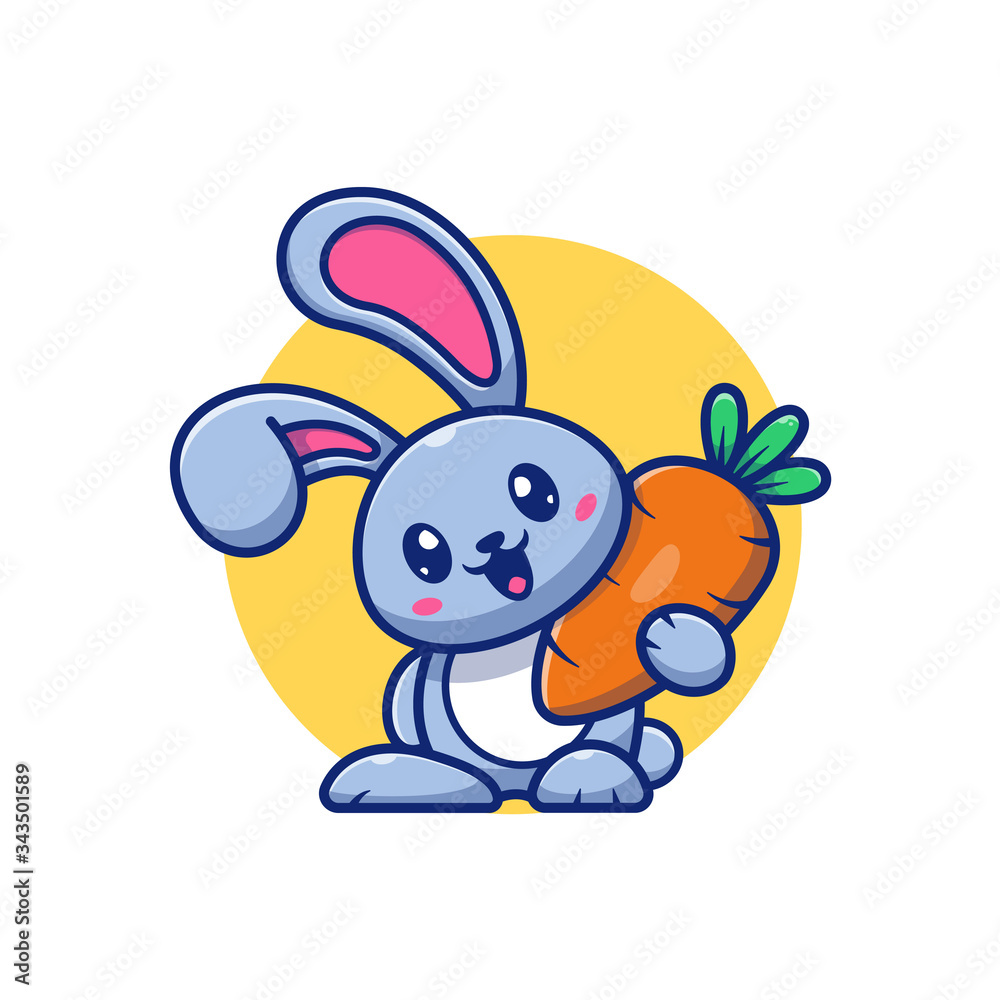 Cute Rabbit And Carrot Vector Icon Illustration. Bunny Logo Mascot ...