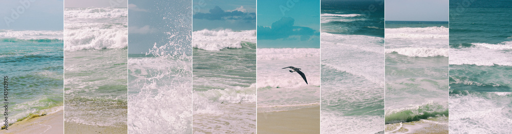 Ocean photo collage. Atlantic ocean, set of the sea pictures of splashy ...