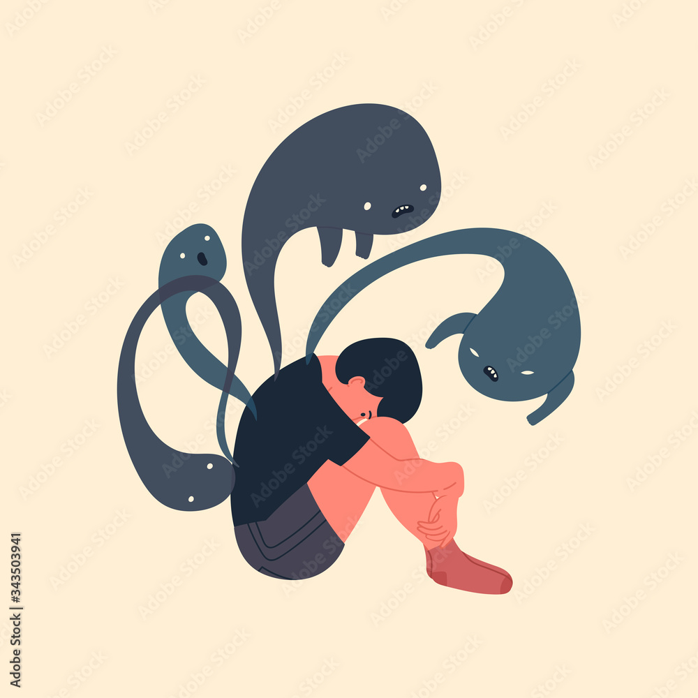 Person sitting with his inner demons. Mental disorder concept. Illness ...