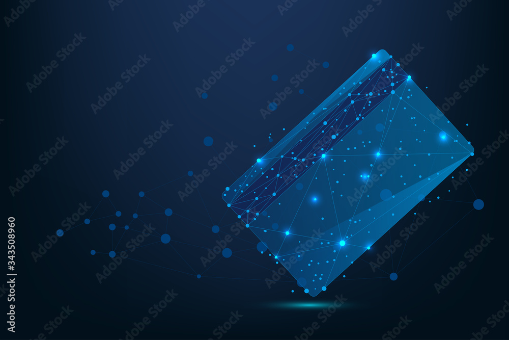 Abstract mesh line and point polygonal credit card. Online payment ...