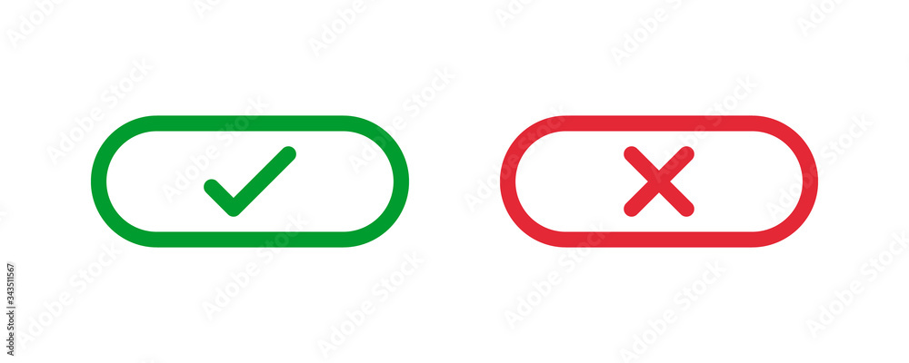 green check and red cross symbols, rounded rectangle thin line vector ...