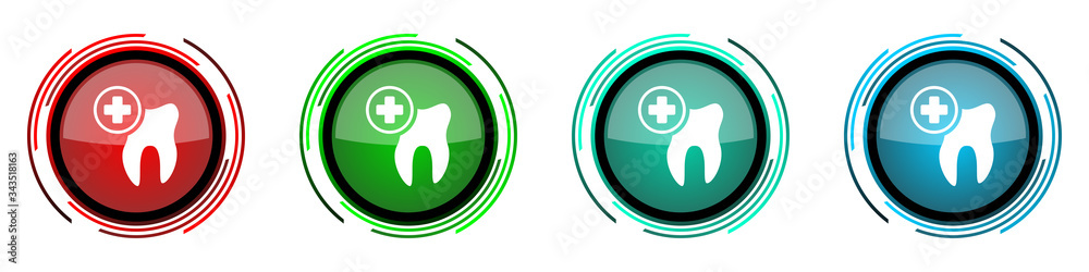 Dentist round glossy vector icons, dental, tooth set of buttons for ...