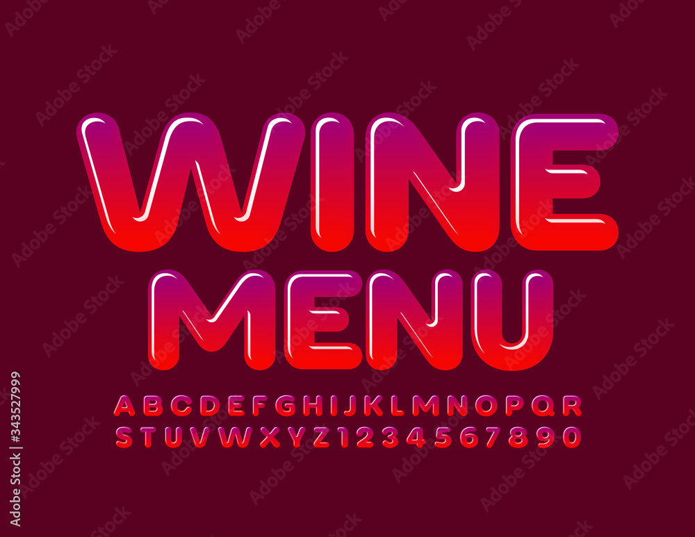 Vector bright template Wine Menu. Glossy Red Font. Gradient color ...