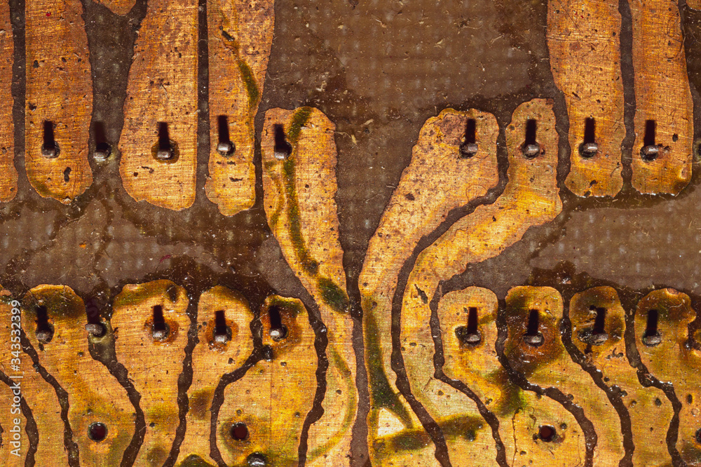 Handmade circuit board with copper tracks. industrial background ...