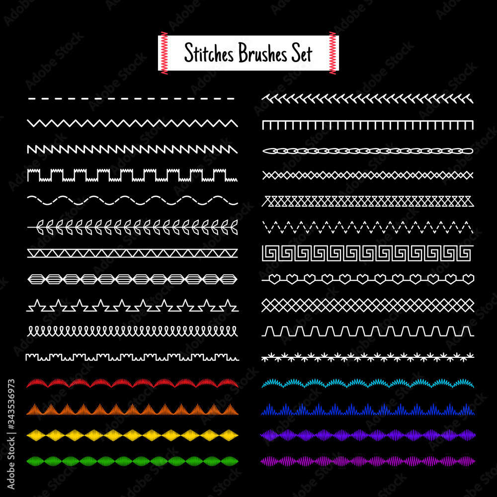 Stitches brushes patterns. Fabric embroidery stitch set, craft ...