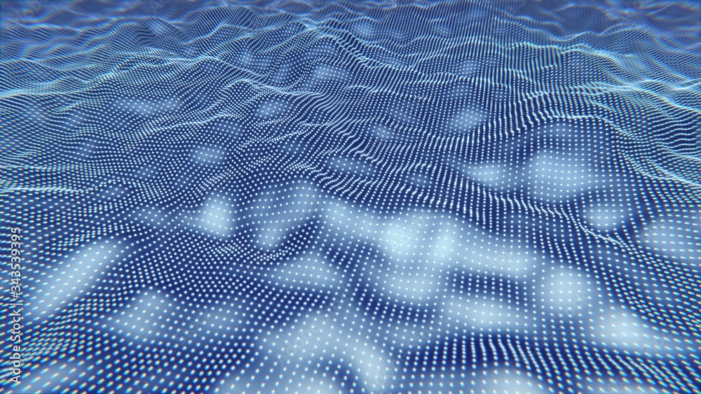 Blue wave dots star glow abstract concept universe scene with planets ...