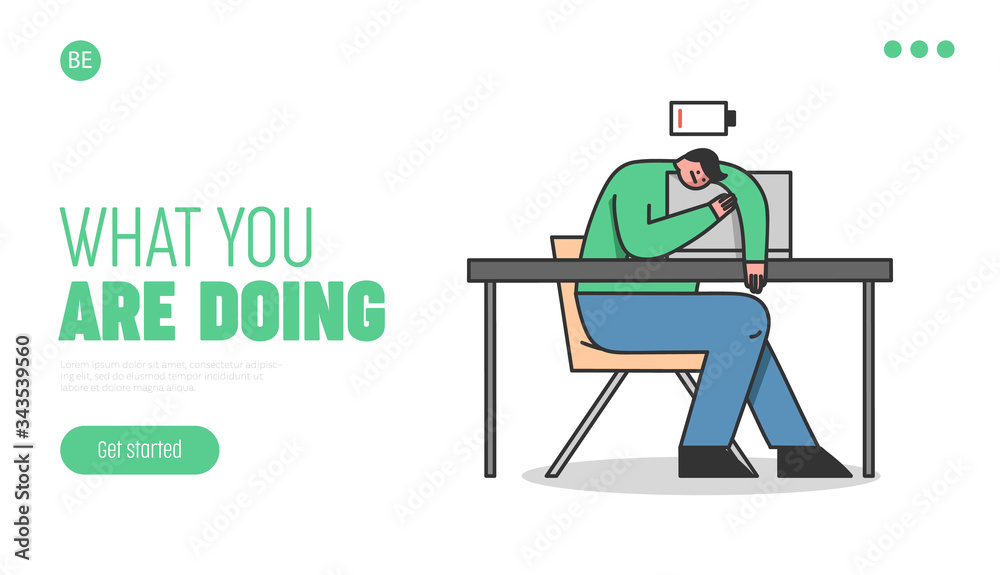 Emotional Burnout Syndrome. Website Landing Page. Exhausted Tired Male ...