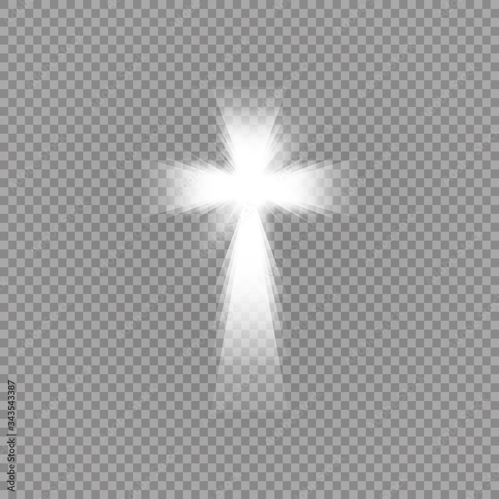 Shining white cross and sunlight special lens flare light effect on ...