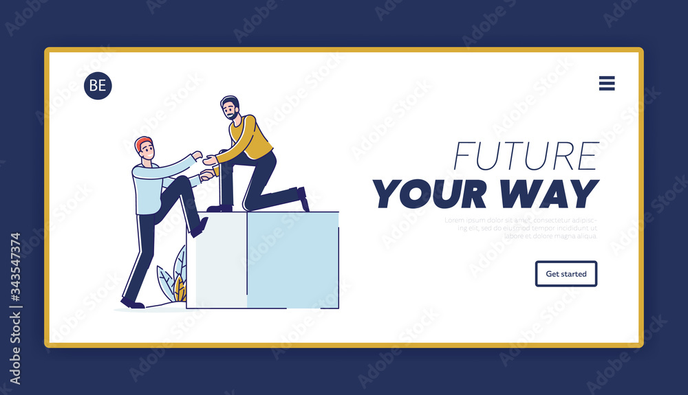 Concept Of Mutual Aid In Business. Website Landing Page. Man Helps To ...