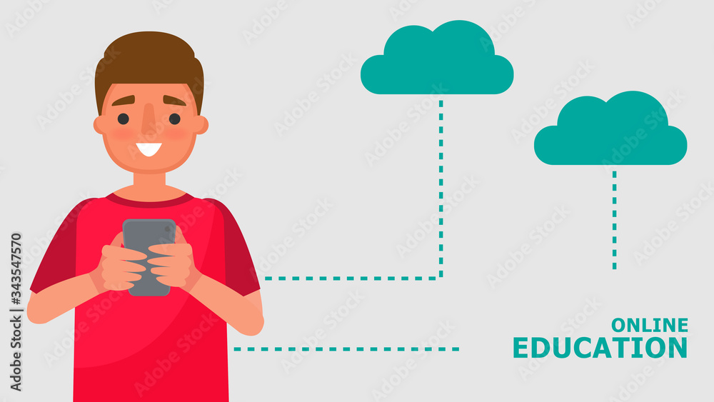 Cartoon character Boy student Online education concepts.Distance ...