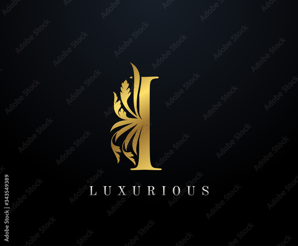 Gold Luxury letter I Floral logo. Vintage drawn emblem for book design ...