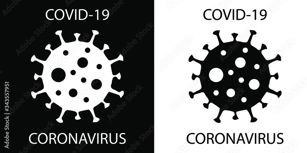 Black and white vector image with virus image and text covid-19 and ...