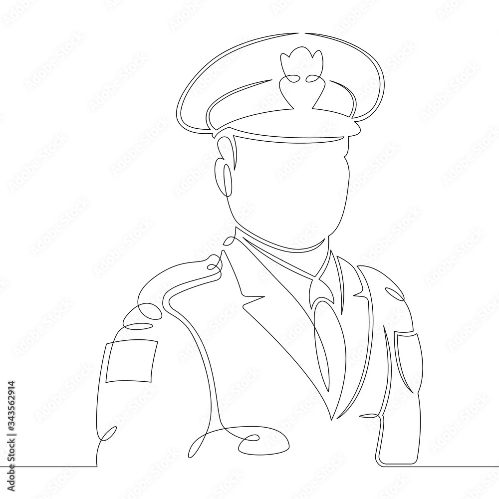One continuous drawing line Uniformed police officer. Male policeman in ...
