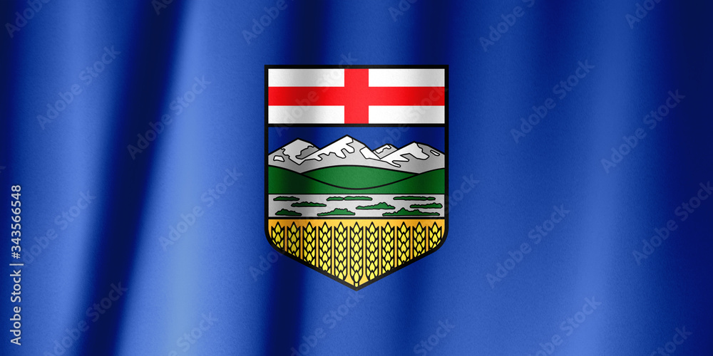 Realistic flag of Alberta on the wavy surface of fabric Stock Photo ...