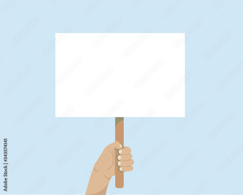 Hand holding blank banner mockup. Vector flat cartoon illustration for ...