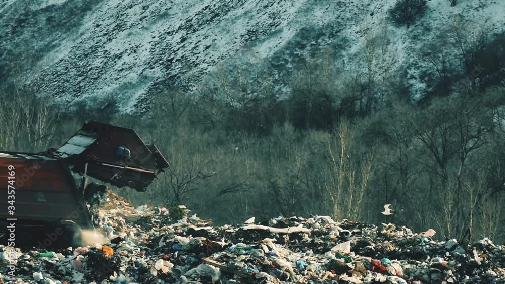 Human waste.. Pollution concept. The work of the garbage truck. City ...