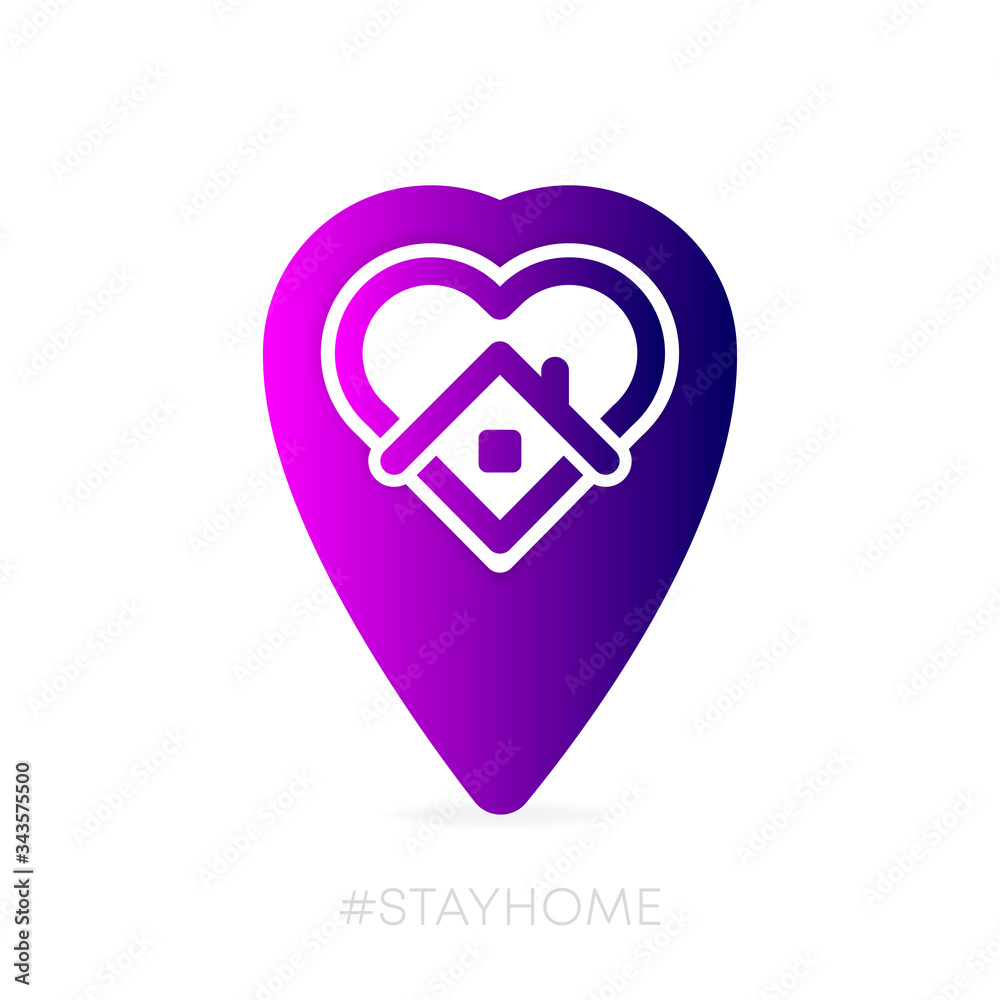 Stay at home pointer symbol. Heart and house pictogram for #stayhome ...