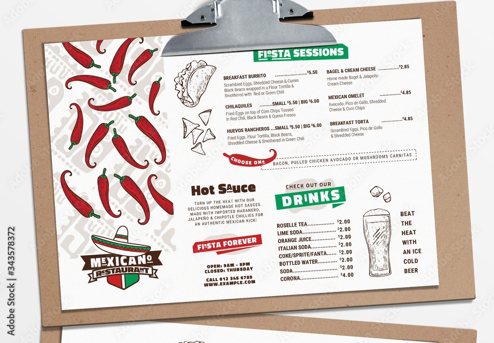 Mexican Restaurant Menu Layout with Chile Illustrations Stock Template ...