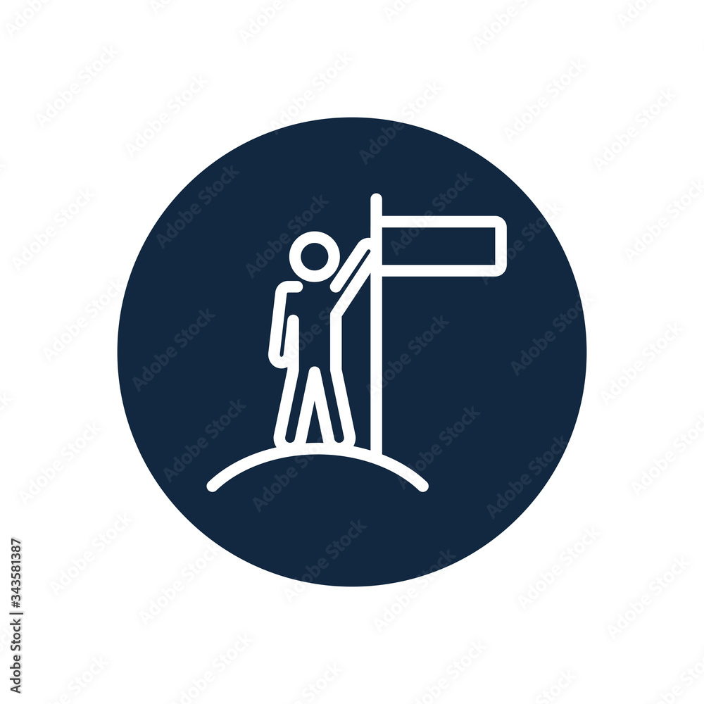 pictogram man on the top with leader pose, line block style Stock ...