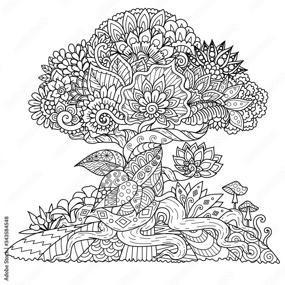 Beautiful abstract tree for design element and adult coloring book ...