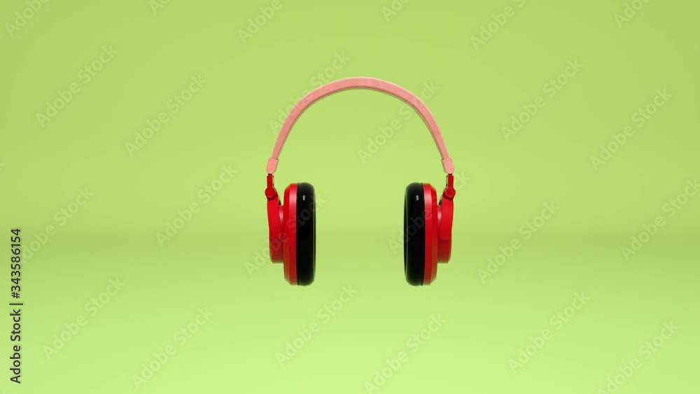 3D animation headphones spinning on a green background, loop animation ...