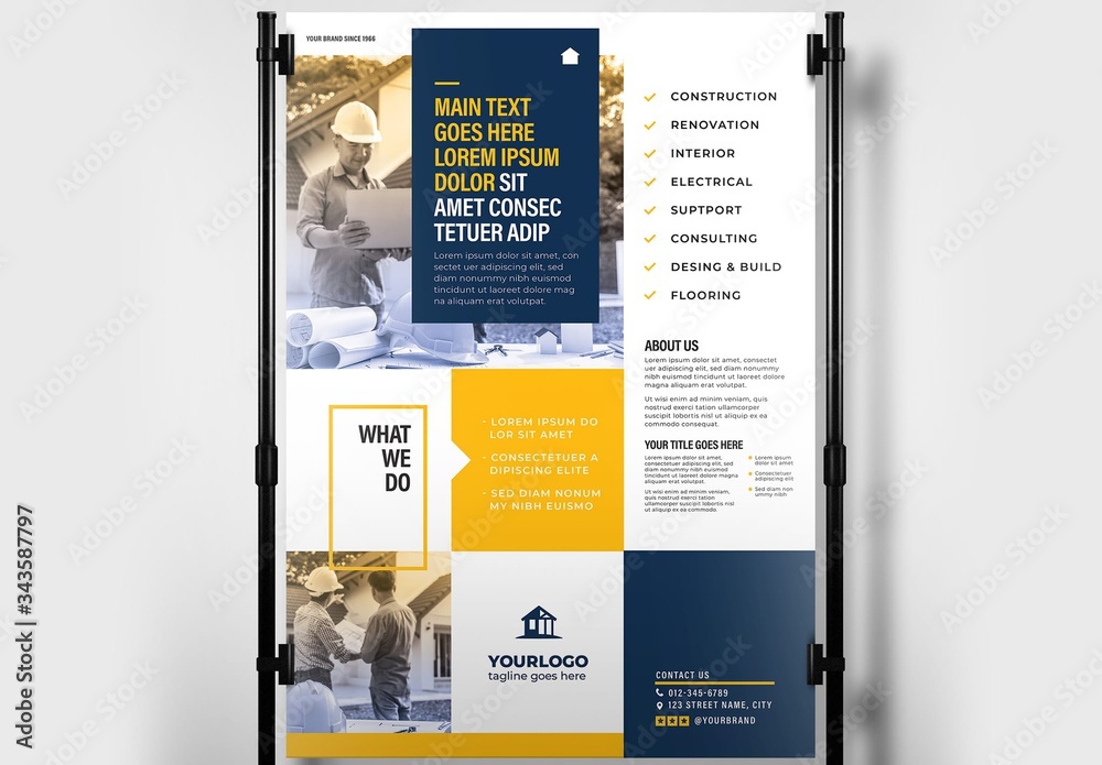 Blue and Yellow Poster Layout for Construction Handyman Professionals ...