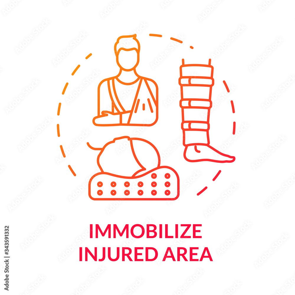 Body immobilization concept icon. Injury first aid, spinal trauma ...