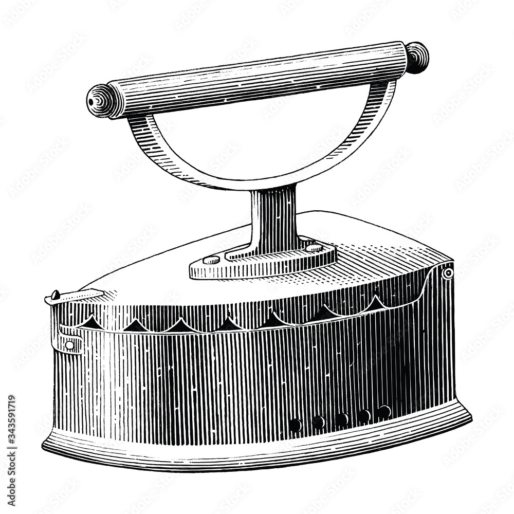 Vintage iron hand drawing engraving illustration black and white clip ...