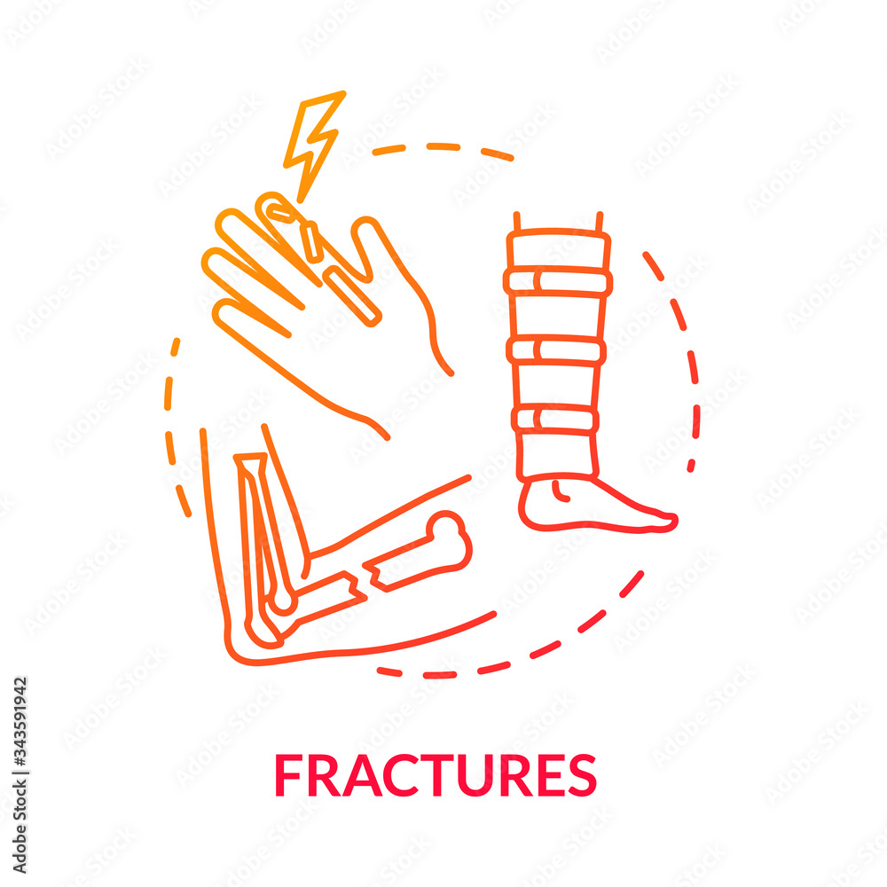 Fracture, broken bone concept icon. Traumatology, human skeleton injury ...