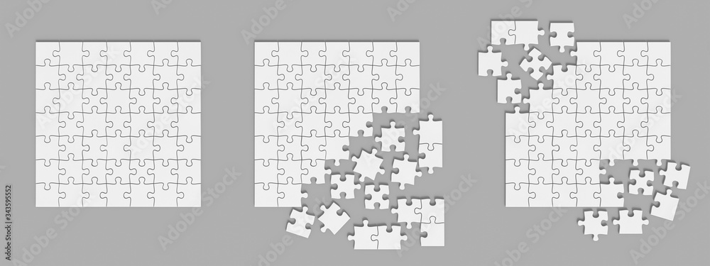 Jigsaw puzzle set. Blank mockup. Pieces template. 3d illustration ...