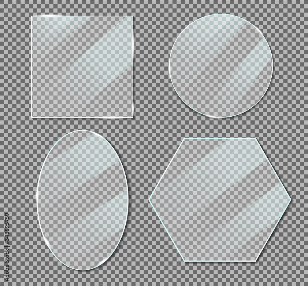 Vector acrylic glass plate mockup. Realistic rectangle, glossy window ...