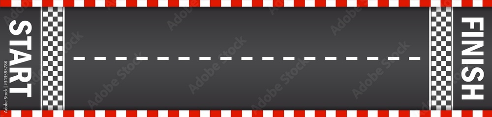 Line racing track with start and finish in top view. Asphalt for drive ...