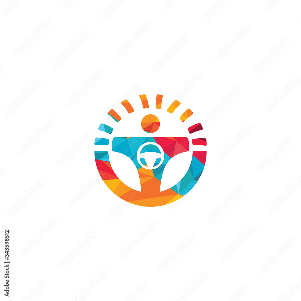 Driving school logo design. Steering wheel with road and speedometer ...