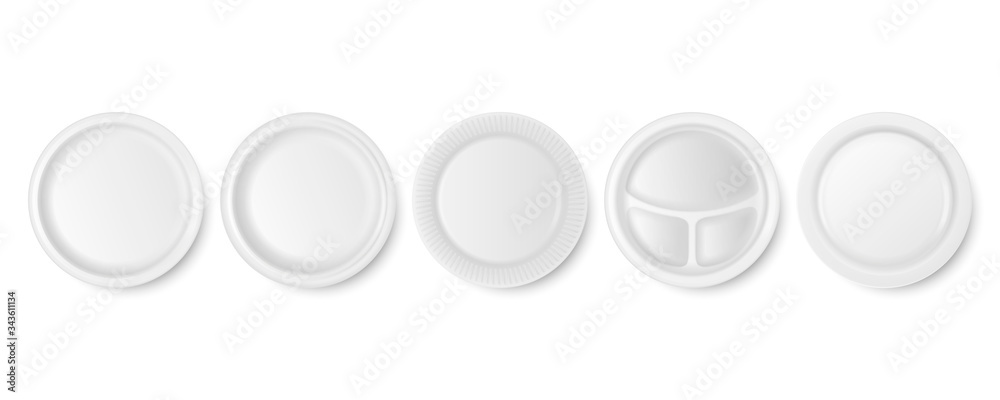 Vector 3d Realistic White Porcelain, Plastic or Paper Disposable Food ...