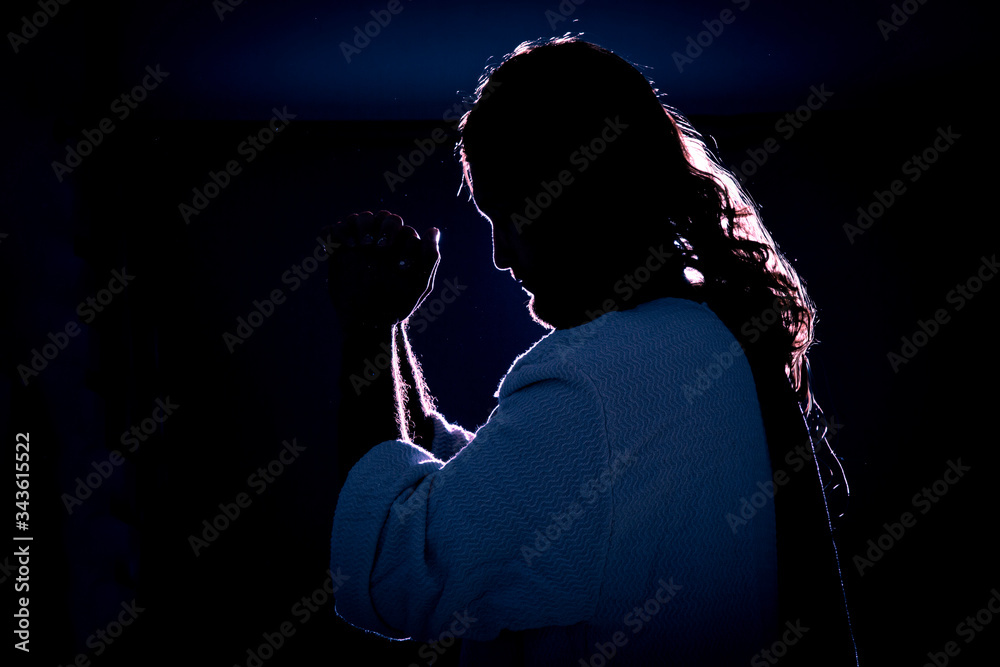 Jesus Christ praying at night Stock Photo | Adobe Stock