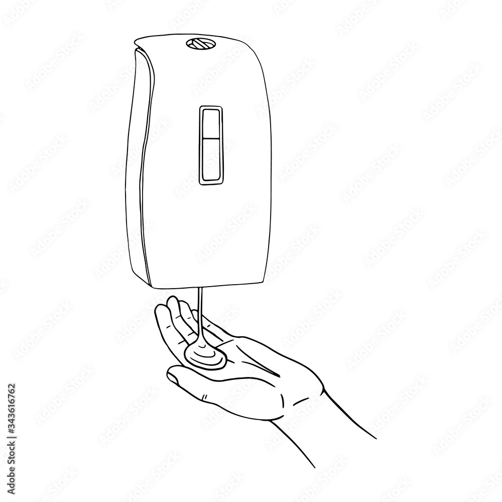 Male hand use modern automatic soap foam dispenser close up. Personal ...