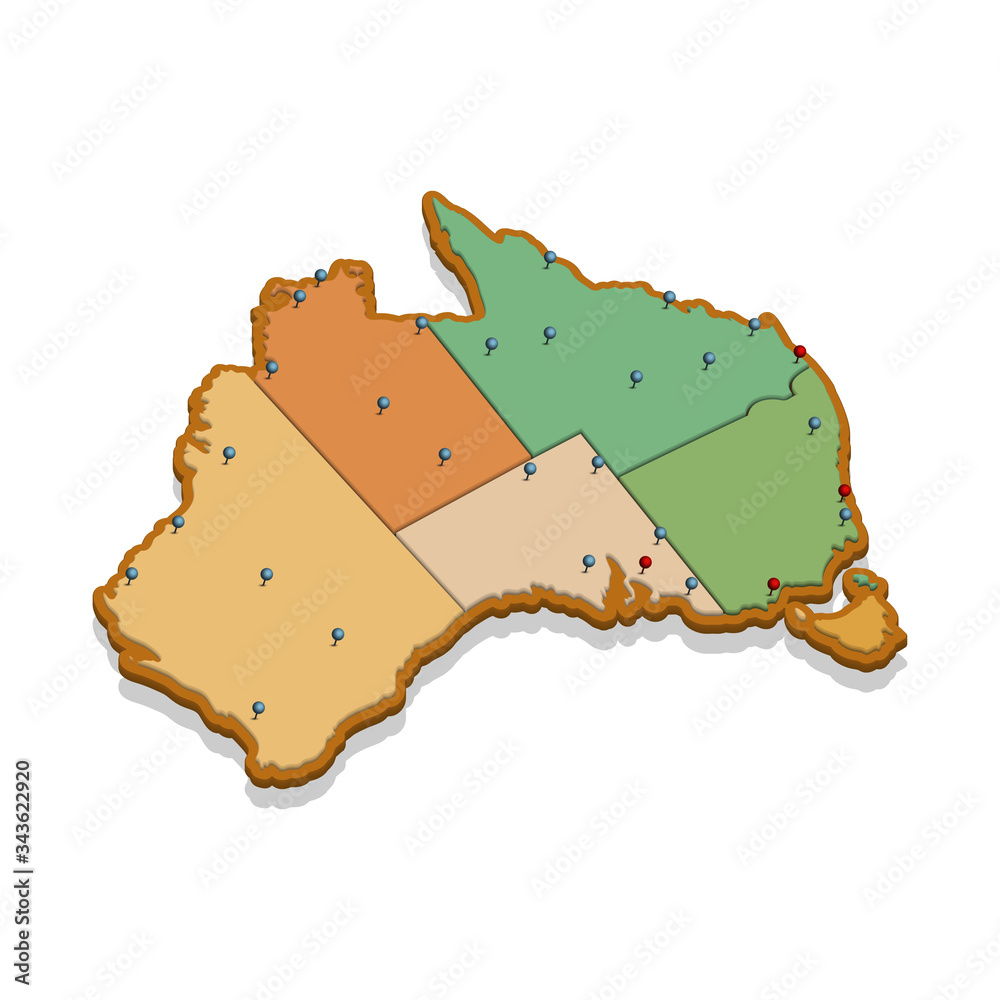 Isometric 3D map of the Australia. Isolated political country map in ...