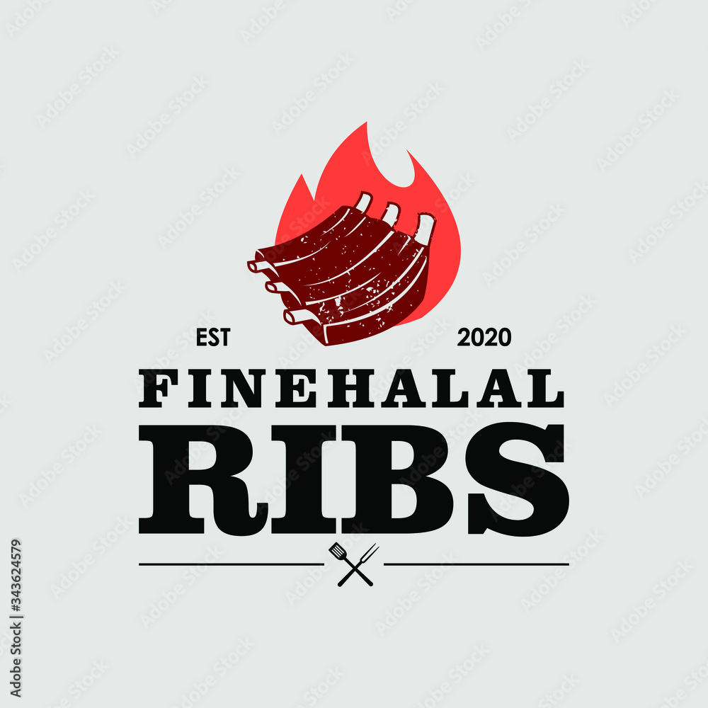 ribs barbecue logo halal vector graphic label design or roasted food ...