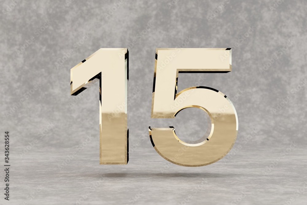 Gold 3d number 15. Glossy golden number on concrete background. 3d ...