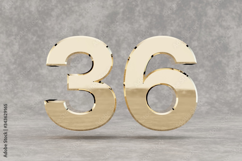 Gold 3d number 36. Glossy golden number on concrete background. 3d ...