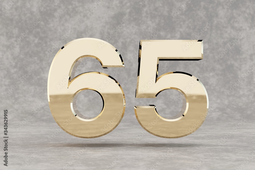 Gold 3d number 65. Glossy golden number on concrete background. 3d ...