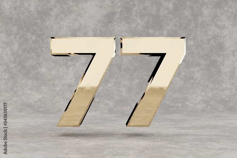 Gold 3d number 77. Glossy golden number on concrete background. 3d ...